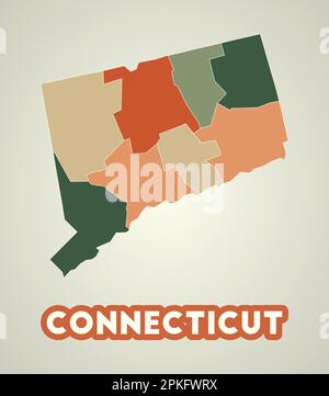 Connecticut map. US state poster with regions. Shape of Connecticut ...