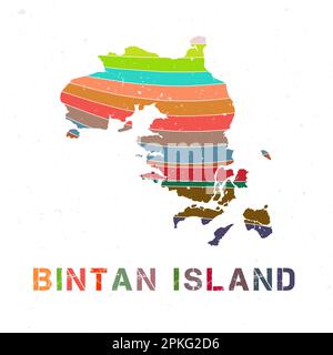 Vintage map of Bintan Island. Grunge sunburst around the island. Black ...