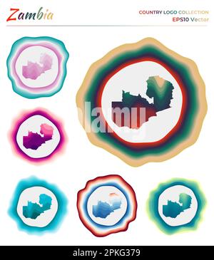 Zambia logo. Sign with the map of the country and colored stripes ...