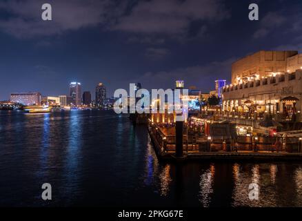 Dubai, UAE - 30 March 2023: View across the Creek towards Deira as tour ...