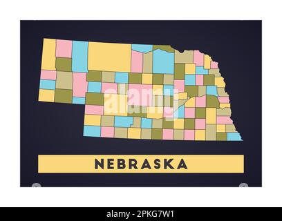 Nebraska map. Map of the US state with beautiful geometric waves in red ...