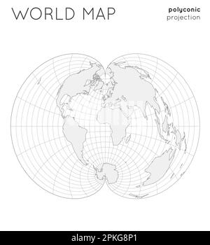 World map. Globe in polyconic projection, plain style. Outline vector ...