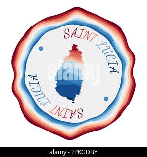 Saint Lucia Badge. Round logo of island with triangular mesh map and ...