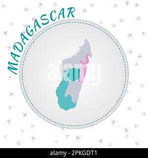 Madagascar map. Country poster with regions. Old grunge texture. Shape ...