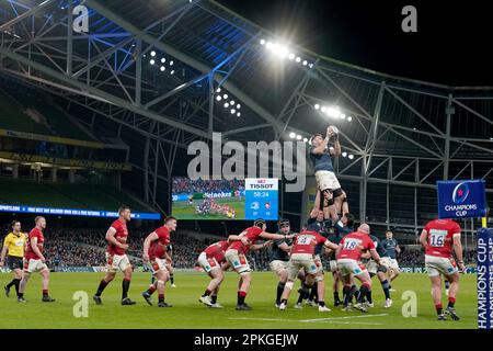 Jack Conan of Leinster Rugby wins the line-out during the Investec ...