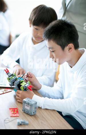 Elementary school students studying programming Stock Photo - Alamy