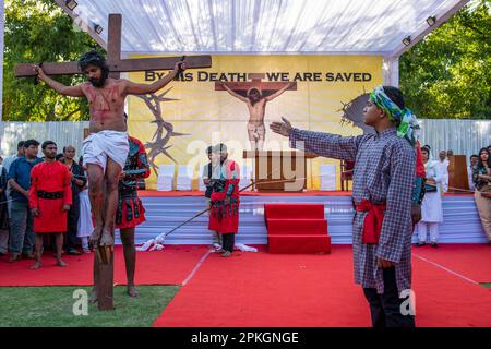 New Delhi, India. 07th Apr, 2023. Jesus Christ being whipped by Roman ...