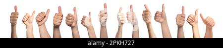 Collage with photos of people showing thumbs up gestures on white ...