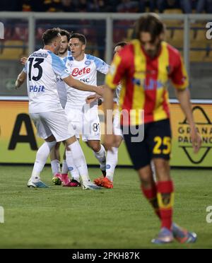 Lecce players celebrates during the Serie A Enilive soccer match ...