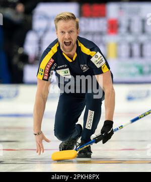 Ottawa, Canada. 07th Apr, 2023. Canadian skip Brad Gushue acknowledges ...