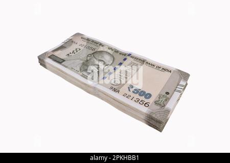 Bundle of 500 rupee note indian currency isolated on white background ...