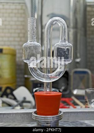 Fermentation tubes on sealed steel barrels for the fermentation of ...