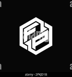 FP Letter Logo monogram hexagon shape with ornament abstract isolated outline design template ...