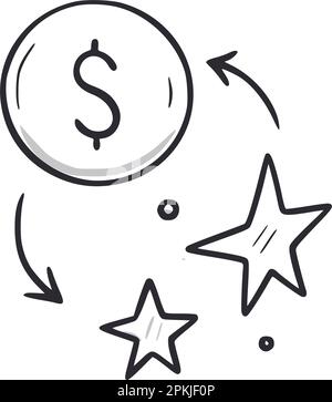 Hand with benefit bonus star doodle icon. Money reward bonus hand drawn ...