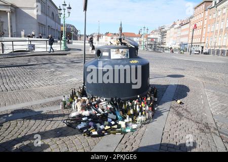 Copenhagen /Denmark/08 April 2023/ Empty btlle waste pile in recycle ...