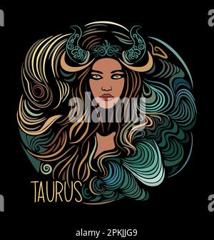 Taurus girl portrait. Zodiac sign. Vector illustration Stock Vector Image & Art - Alamy
