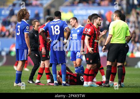 Bournemouth's Lewis Cook speaks with referee Chris Kavanagh after the ...