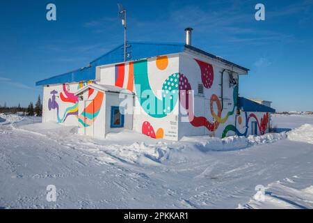 Pump mural on the pumping station in Churchill, Manitoba, Canada Stock ...