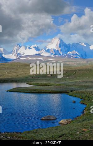 Alpine lake, Kakshaal Too in the Tian Shan mountain range near the ...