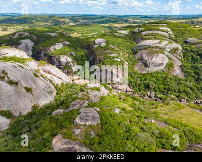 Aerial view of Geological formations and vegetation, Rincao do Inferno ...