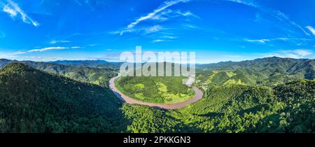 Aerial of the Iguape river, Unesco site Atlantic Forest South-East ...