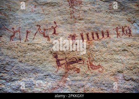 Rock art painting at Pedra Furada, Serra da Capivara National Park ...