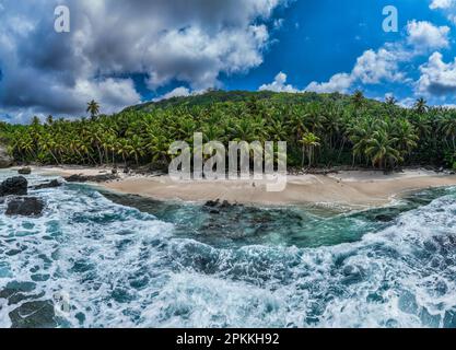 Aerial of Dolly beach, Christmas Island, Australian Indian Ocean ...