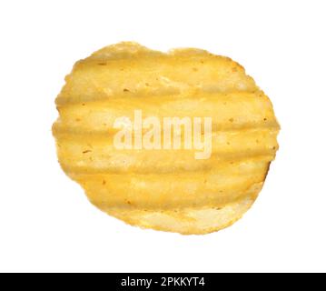 One tasty ridged potato chip in air isolated on white Stock Photo - Alamy