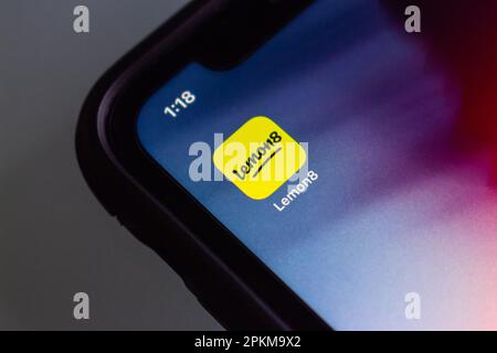 Vancouver, CANADA - Apr 7 2023 : Lemon8 logo seen in an iPhone. Lemon8 is a video and photo ...