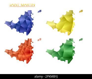 Set of vector maps of Saint Martin. Vibrant waves design. Bright map of ...