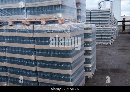 Production racks of packaging for empty beer bottles at a brewery Stock ...