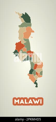 Malawi map. Country poster with regions. Shape of Malawi with country ...