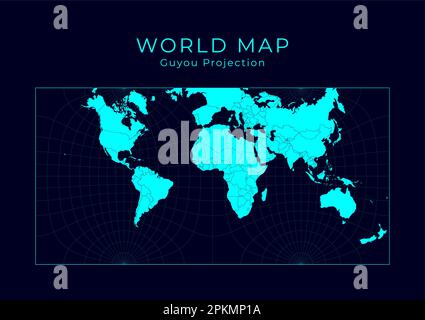 Abstract map of world network. Guyou hemisphere-in-a-square projection. World network map Stock ...