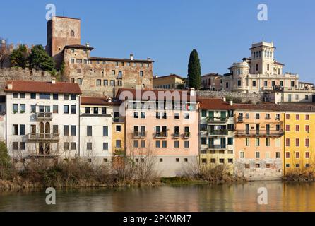 Beautiful historic architectures of Bassano del Grappa, Italy, seen ...