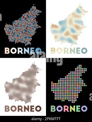 Borneo map. Map of Borneo in dotted style. Borders of the island filled ...