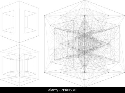 Box And Six Pyramids Subtraction Vector. Cube Subtraction With Pyramids ...