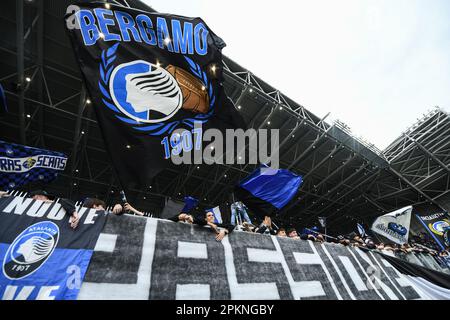 Atalanta Bc supporters flags during Atalanta BC vs FC Bayern Munchen ...