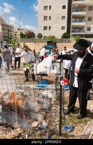 Harish, Israel. Jewish ritual burning of bread, wheat and flour ...