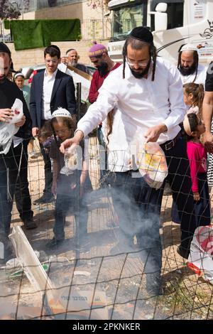 Harish, Israel. Jewish ritual burning of bread, wheat and flour ...