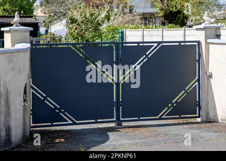 door high grey silver modern steel slide gate aluminum portal of home ...