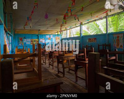 Puerto Miguel, Peru - April, 2022: Primary school in the small village ...