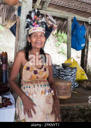 Macedonia, Leticia region, Colombia - Dec, 2021: Man from the Ticuna ...
