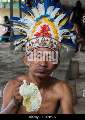 Macedonia, Leticia region, Colombia - Dec, 2021: Man from the Ticuna ...