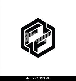 FF Logo monogram hexagon shape with geometric abstract isolated outline ...