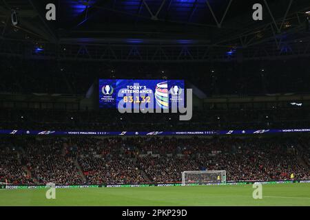 LONDON, ENGLAND - Scoreboard shows Attendance at FA Cup Final during ...