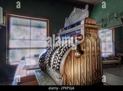 An old manual till stand in the bar of the Rhodes Hotel in the southern ...