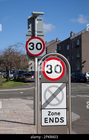 30 mph road markings for speed limit at the entrance to a town Stock ...