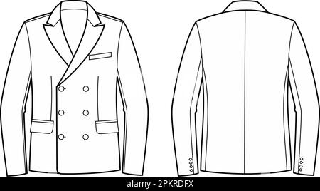 Classic coat technical fashion illustration with thigh length, notched ...