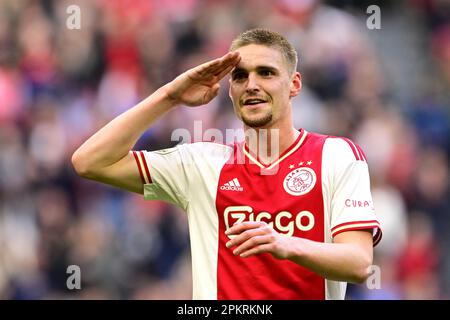 AMSTERDAM - Kenneth Taylor of Ajax celebrates the 5-0 during the Dutch ...