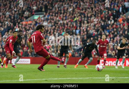 Mohamed Salah of Liverpool misses his penalty kick during the penalty ...